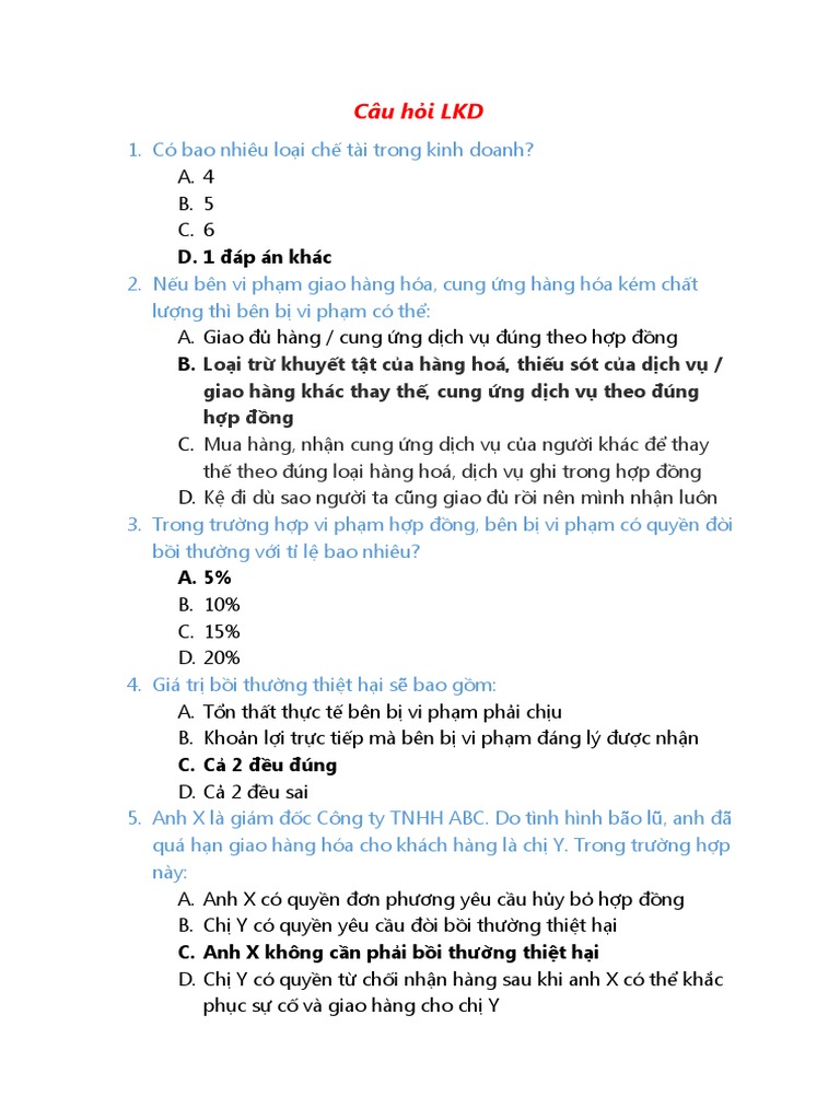 Câu hỏi LKD | PDF