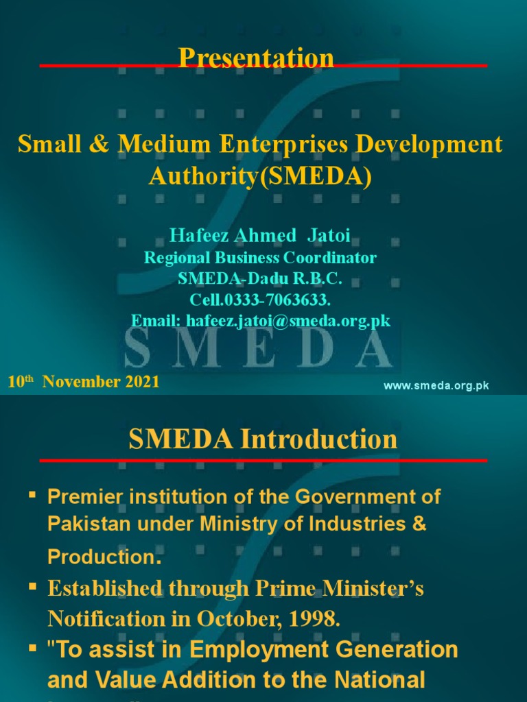 SMEDA Presntation For YEP | PDF | Business | Employment
