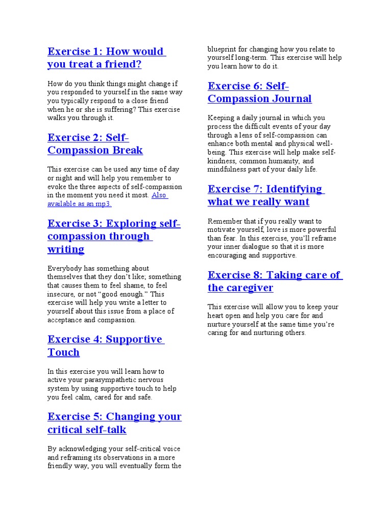 Self-Compassion Exercises by Kirstin Neff | PDF | Compassion | Social ...