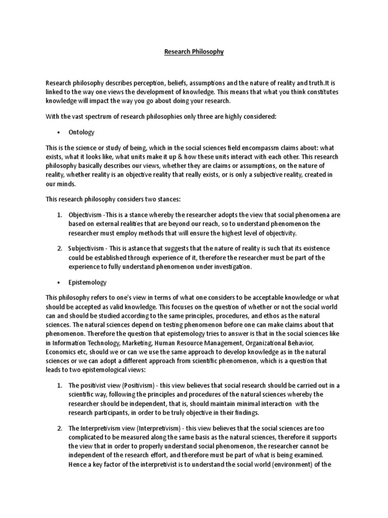 Research Philosophy | PDF | Reality | Objectivity (Philosophy)