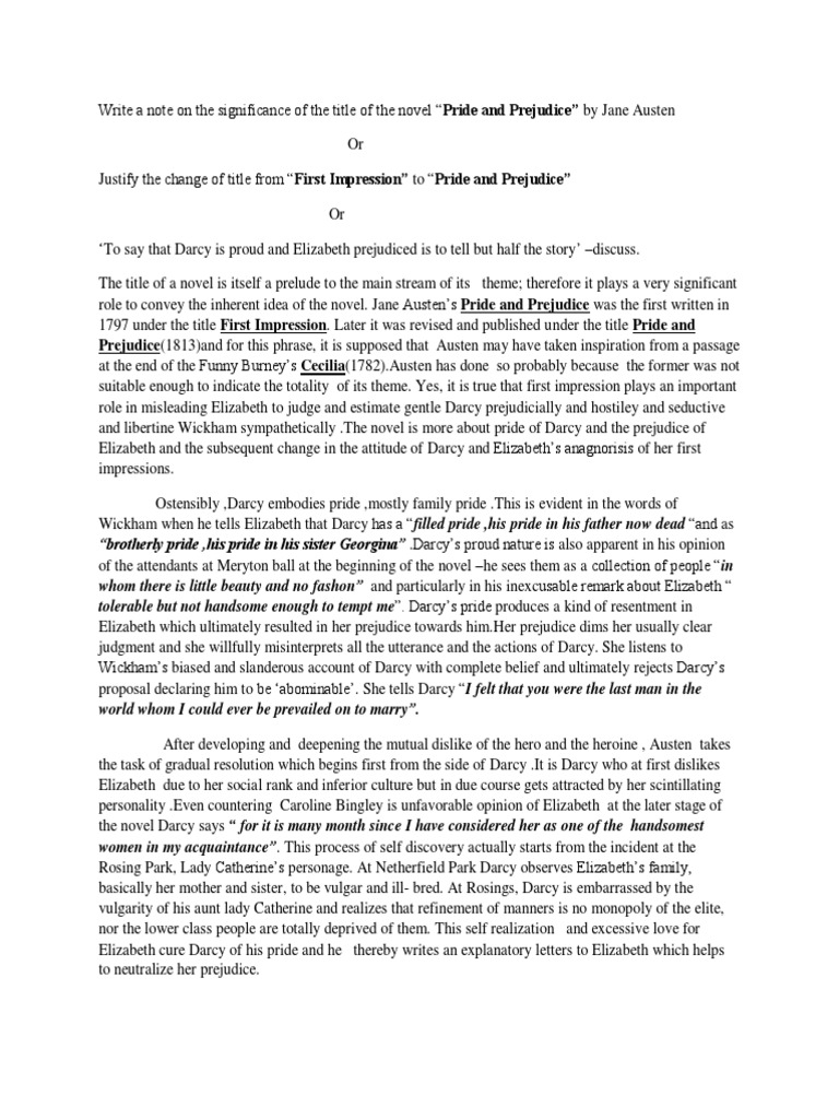 Significance of "Pride and Prejudice" | PDF | Mr. Darcy | Pride And ...