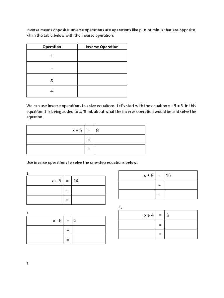 One And Two Step Equation Worksheet Pdf Equations Mathematics