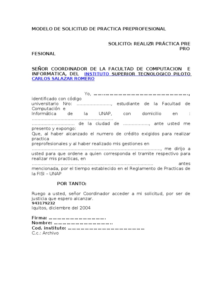 Solicitud de Práctica Preprofesional | PDF