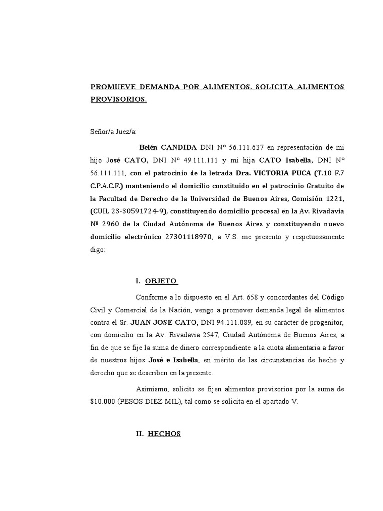 Demanda Alimentos | PDF | Certificado de nacimiento | Mediación