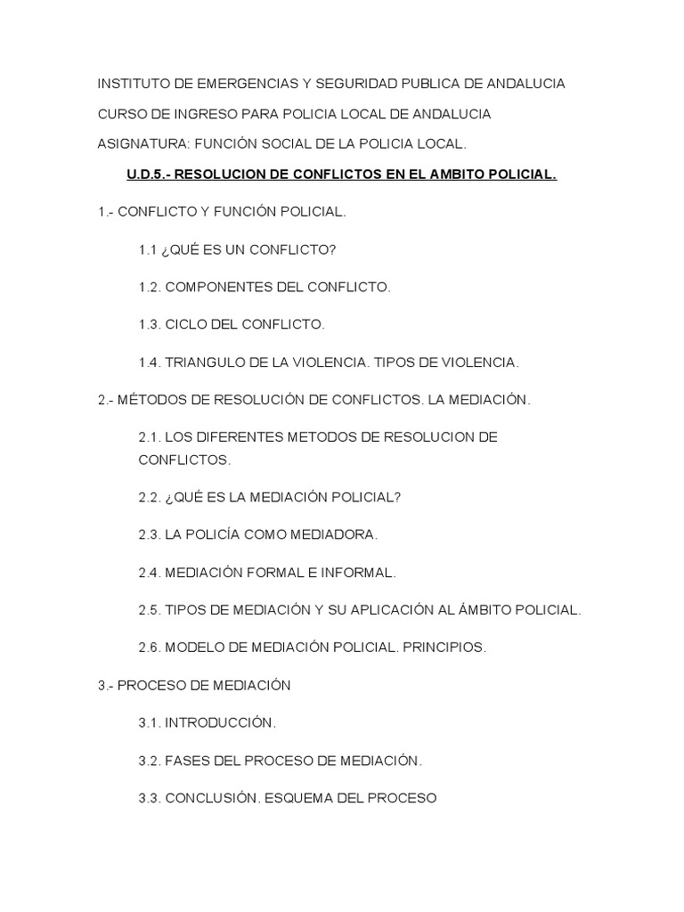 RESOLUCION DE CONFLICTOS EN EL AMBITO POLICIAL Materia 1.5 Funcion Social de La PL | PDF ...