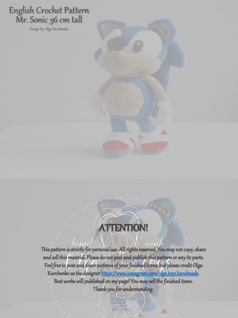 Mr. Sonic Amigurumi Crochet Pattern | PDF | Crochet | Yarn