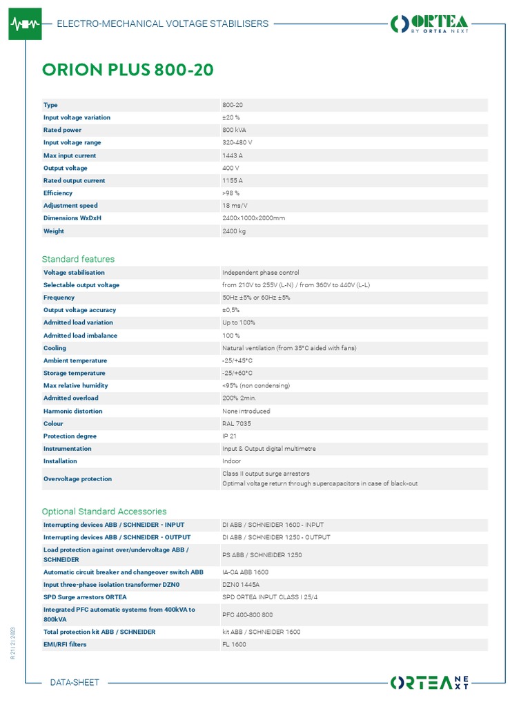 Orion Plus 800-20 Data Sheet | PDF