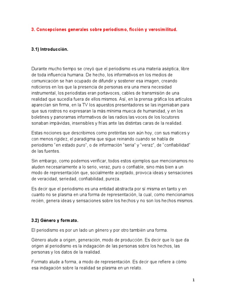 Concepciones Generales Sobre Periodismo Ficcion Verosimilitud y ...