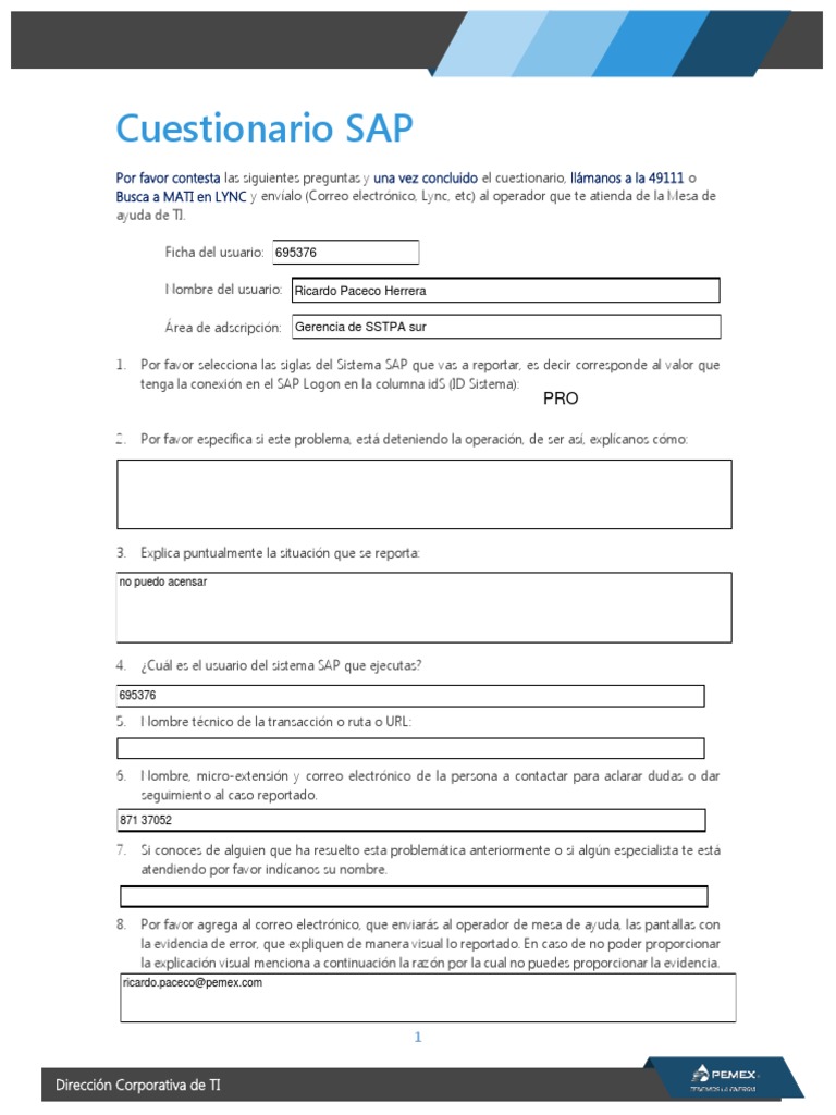 Cuestionario de Soporte SAP | PDF