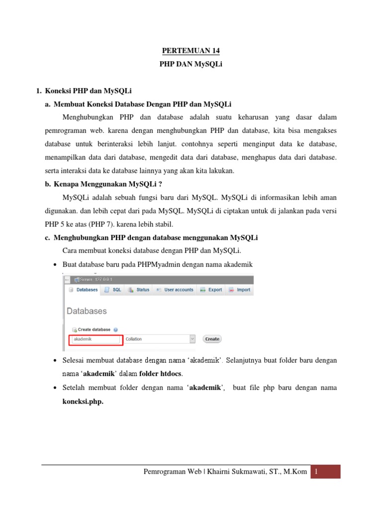 PHP Dan MySQLi (Koneksi Database Dan Membuat Sistem CRUD) | PDF