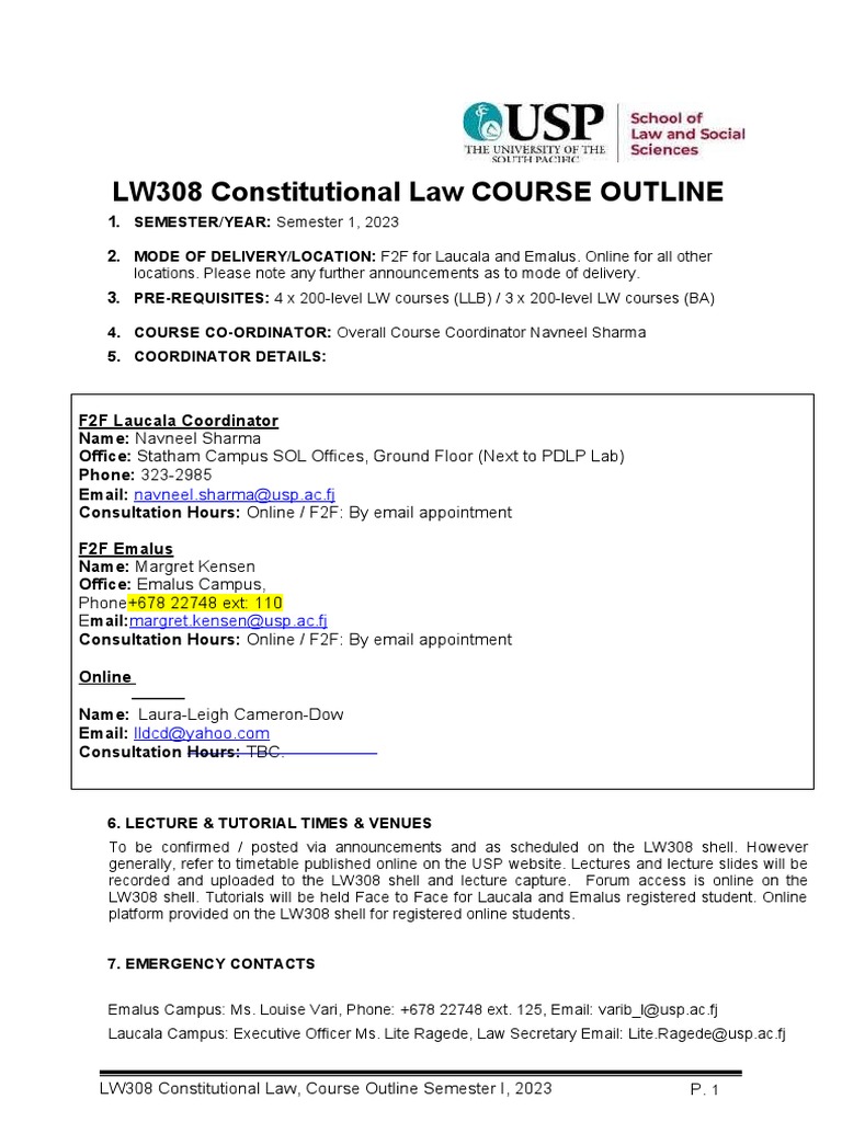 LW308 Constitutional Law Course Outline 2023 | PDF | Critical Thinking ...