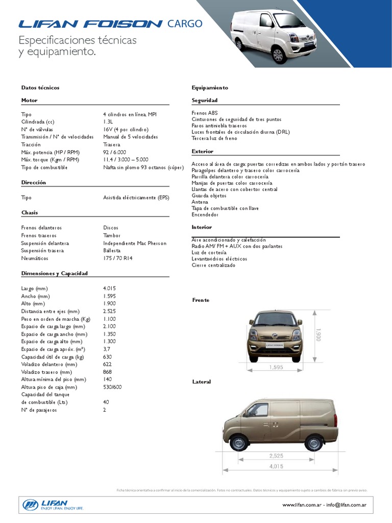 Especificaciones Técnicas y Equipamiento.: Cargo | Descargar gratis PDF ...