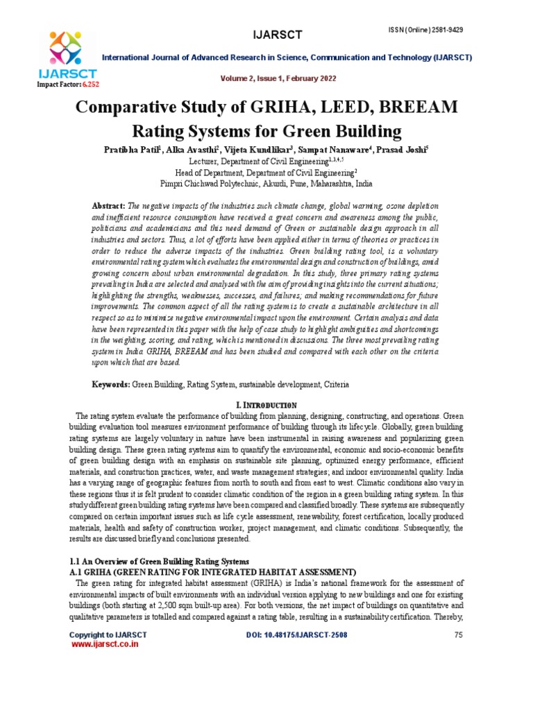 Comparative Study of GRIHA, LEED, BREEAM Rating Systems For Green ...
