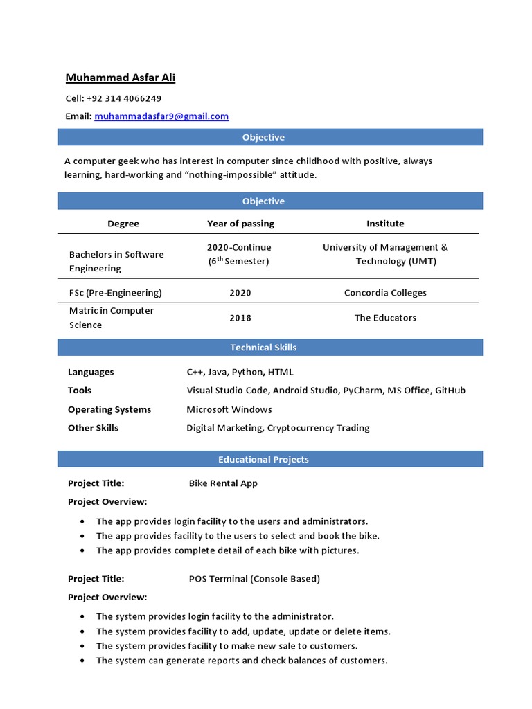 Asfar Ali CV | PDF