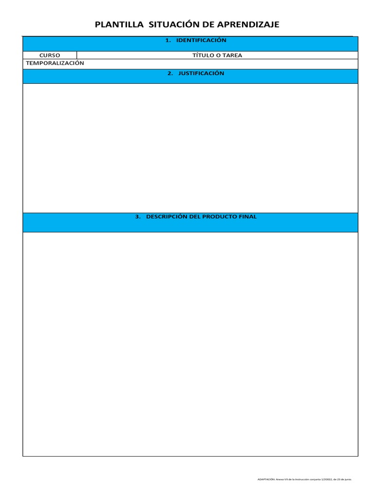 Esquema Plantilla Situación de Aprendizaje Lomloe | PDF