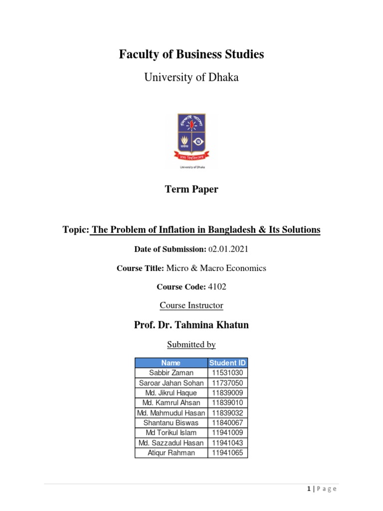 Term Paper The Problem of Inflation in Bangladesh Its Solutions PDF ...