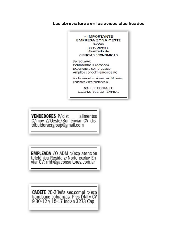 Las Abreviaturas en Los Avisos Clasificados | PDF