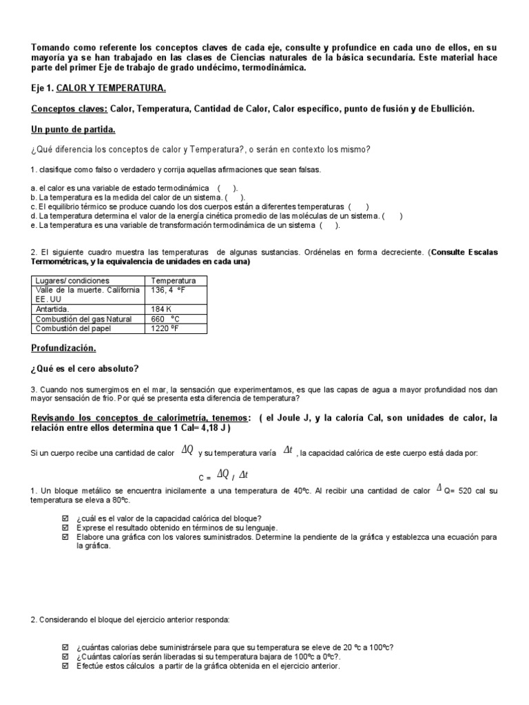 Física 11 Termodinámica. | PDF | Calor | Temperatura