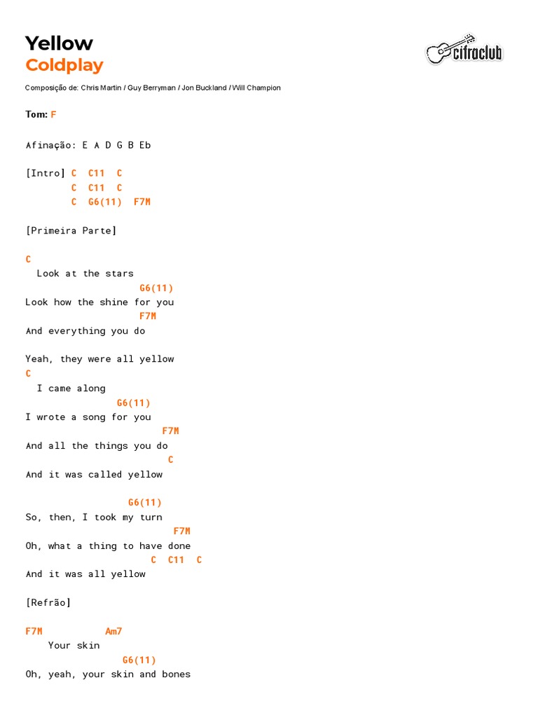 Coldplay - Yellow | PDF | Songs Written | English Musicians