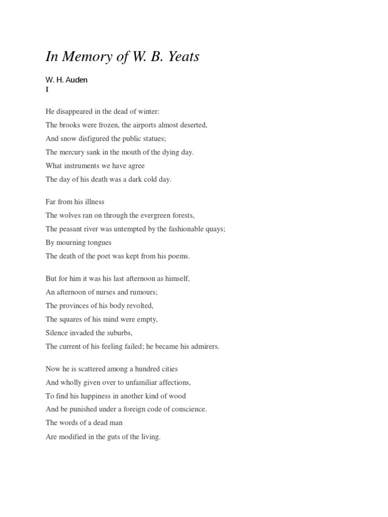 An Elegy for W.B. Yeats: A Poem in Memory and Appreciation of the Life ...