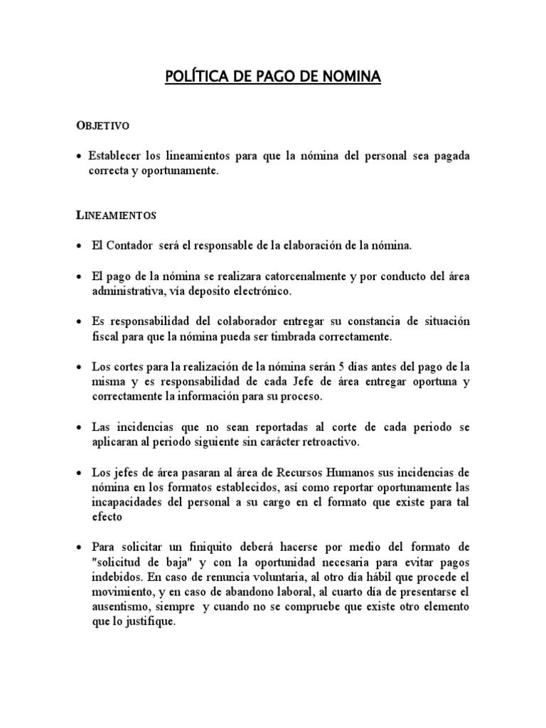 Politica de Pago de Nomina | PDF