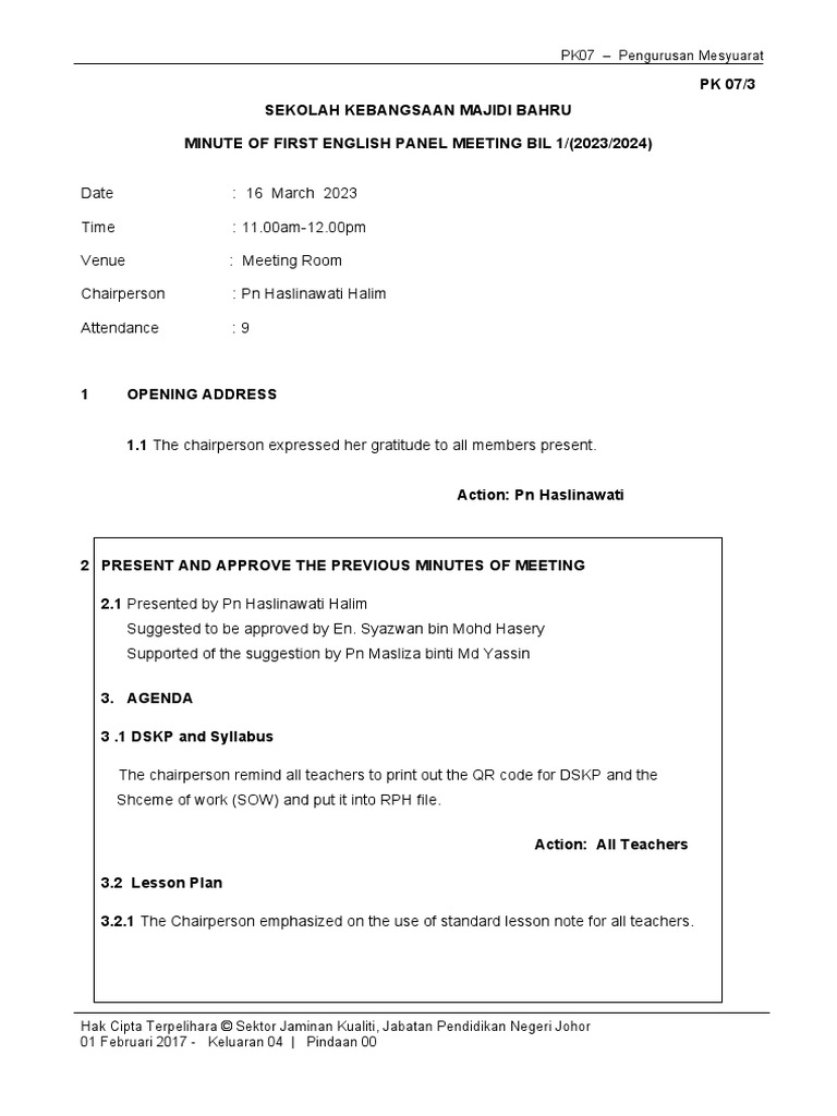 2023 Minit Mesy Bil 1 | PDF