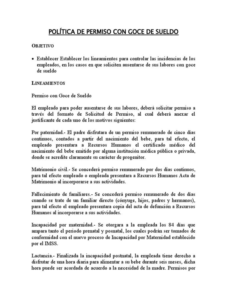 Politica de Permiso Con Goce de Sueldo | PDF