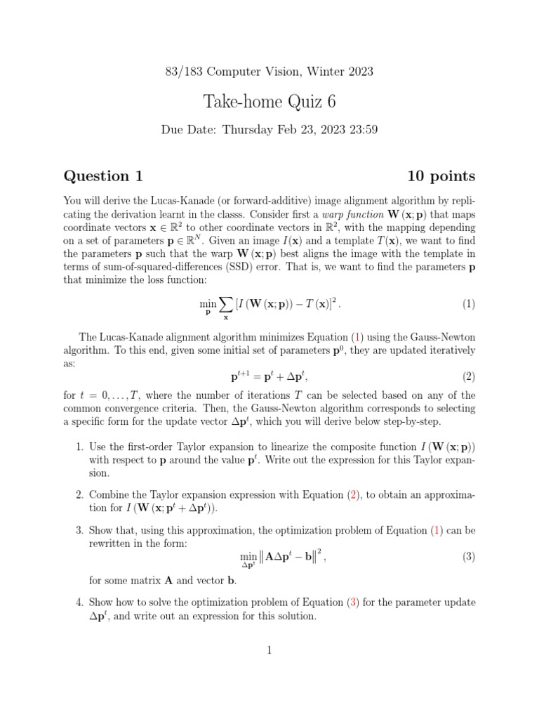 Quiz6 - Computer Vision | PDF | Mathematical Optimization | Equations