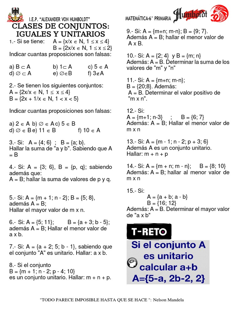 Practica 04 (Conjuntos Iguales y Unitarios) | PDF