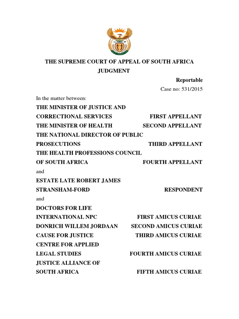 Euthanasia Appeal: Stransham-Ford Case | PDF | Amicus Curiae | Judgment ...