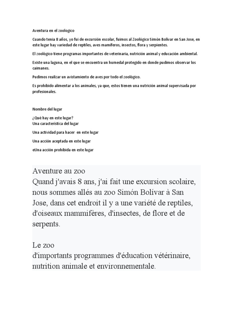 Aventura en El Zoologico | PDF