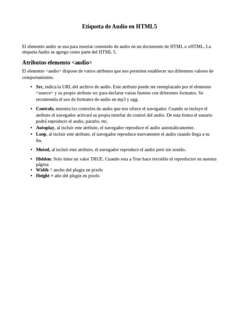 Etiqueta Audio en HTML | PDF
