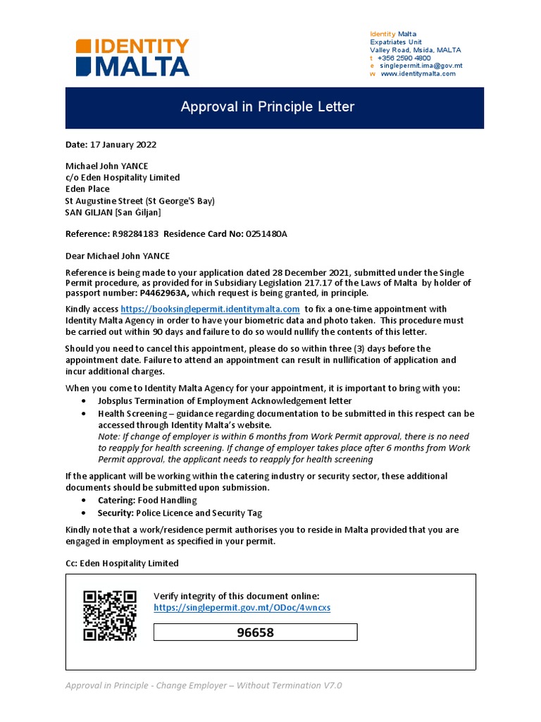 Approval in Principle Letter: Date: 17 January 2022 | PDF | Malta ...