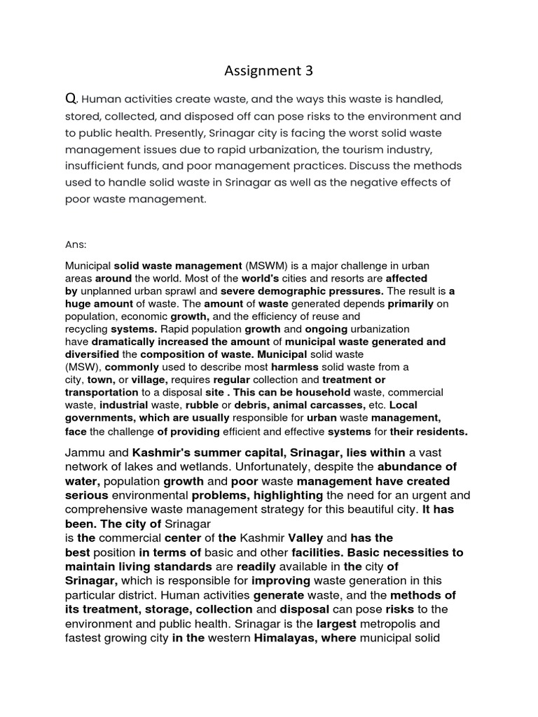 Assignment 3 Evs | PDF | Municipal Solid Waste | Waste