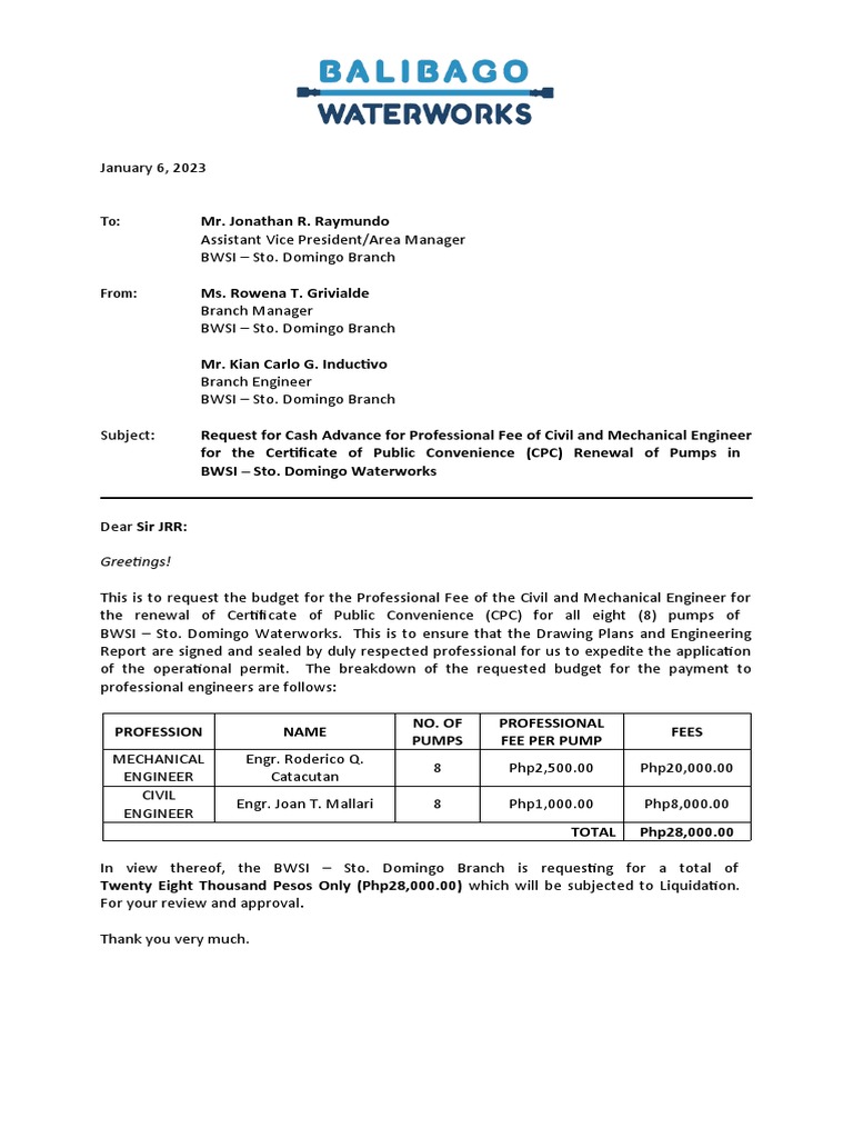 Request Letter Professional Fee | PDF
