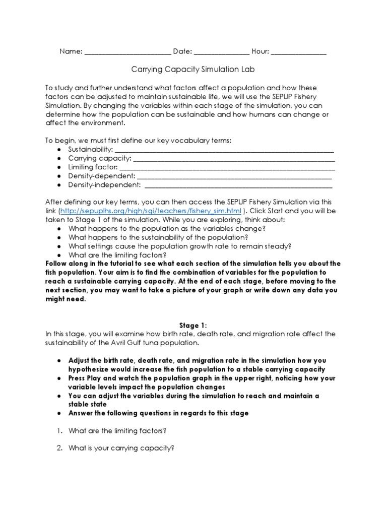 Carrying Capacity Simulation Lab | PDF | Sustainability | Simulation