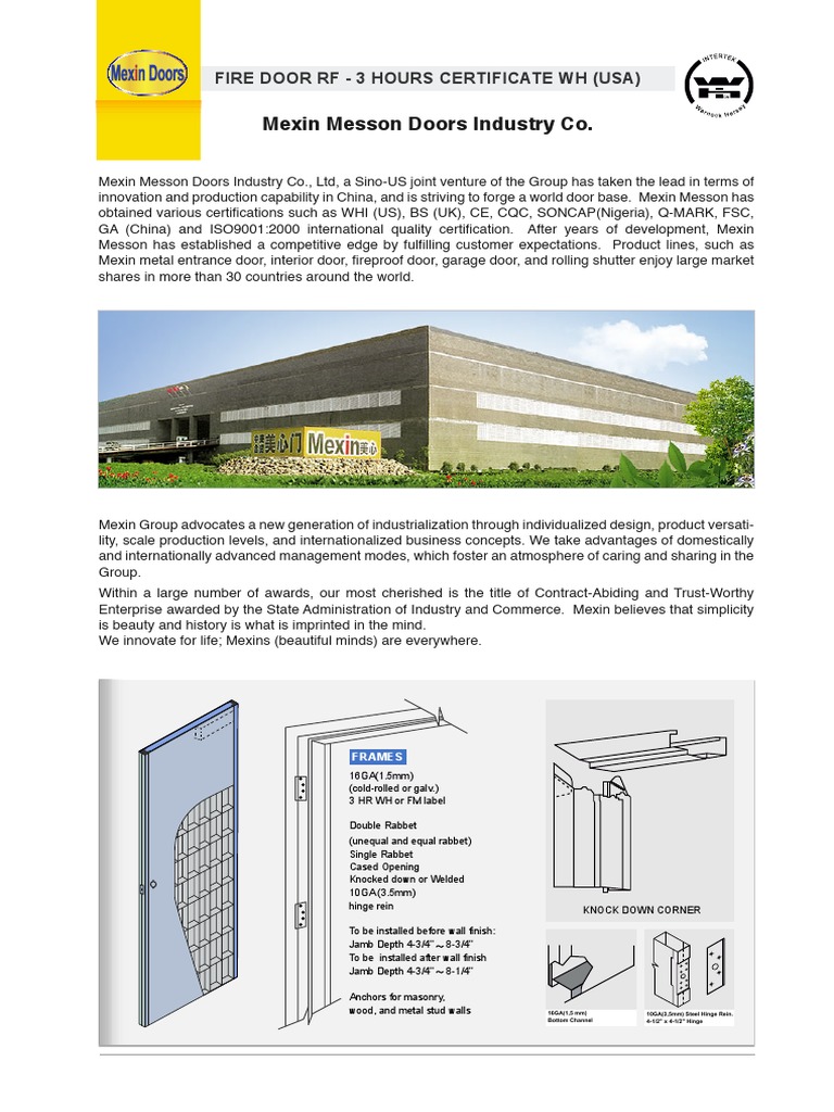 Mexin Messon Doors Industry Co.: Fire Door RF - 3 Hours Certificate WH ...
