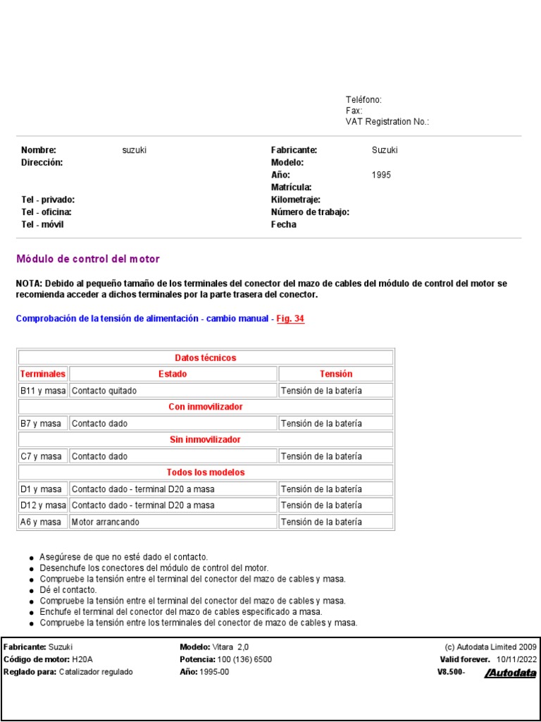 Módulo de Control Del Motor: Comprobación de La Tensión de Alimentación ...