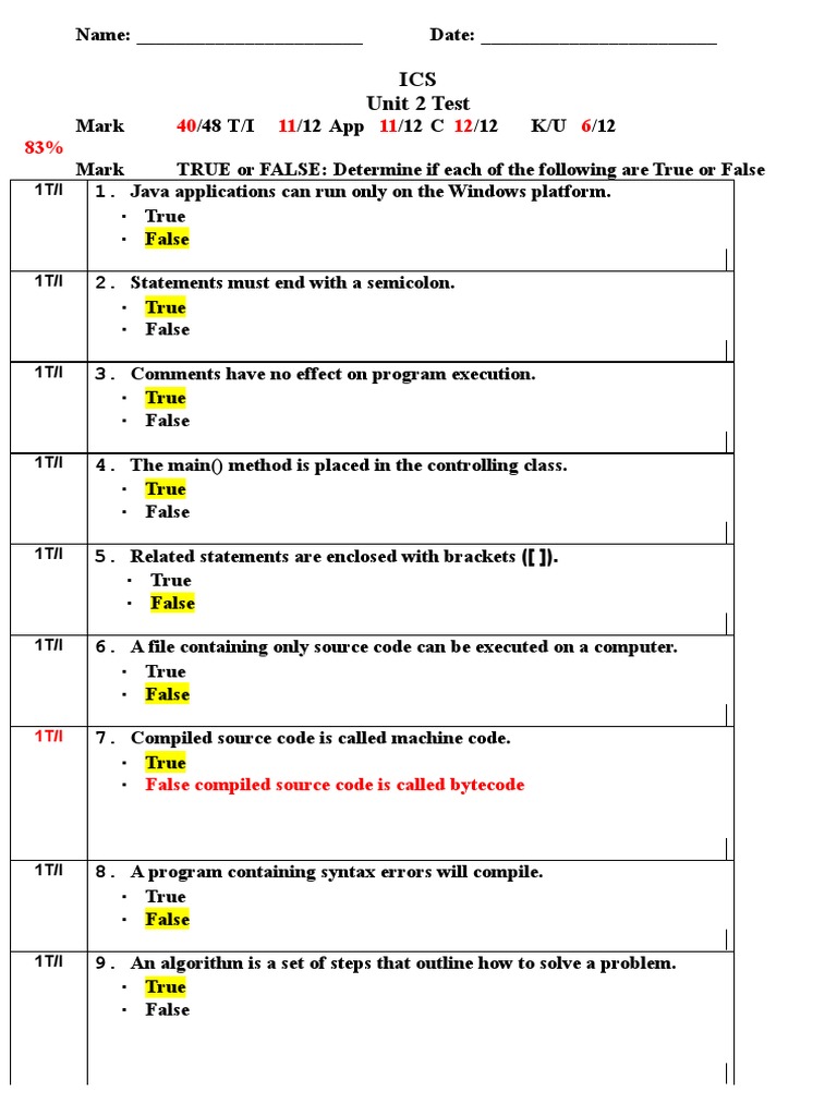 Unit 2 Test | PDF | Programming | Computer Program