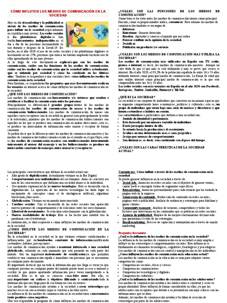 Cómo Influyen Los Medios de Comunicación en La Sociedad | PDF | Medios ...