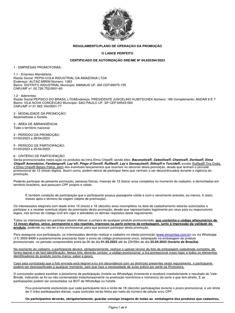 Ellma Chips - Regulamento-Sorteio | PDF