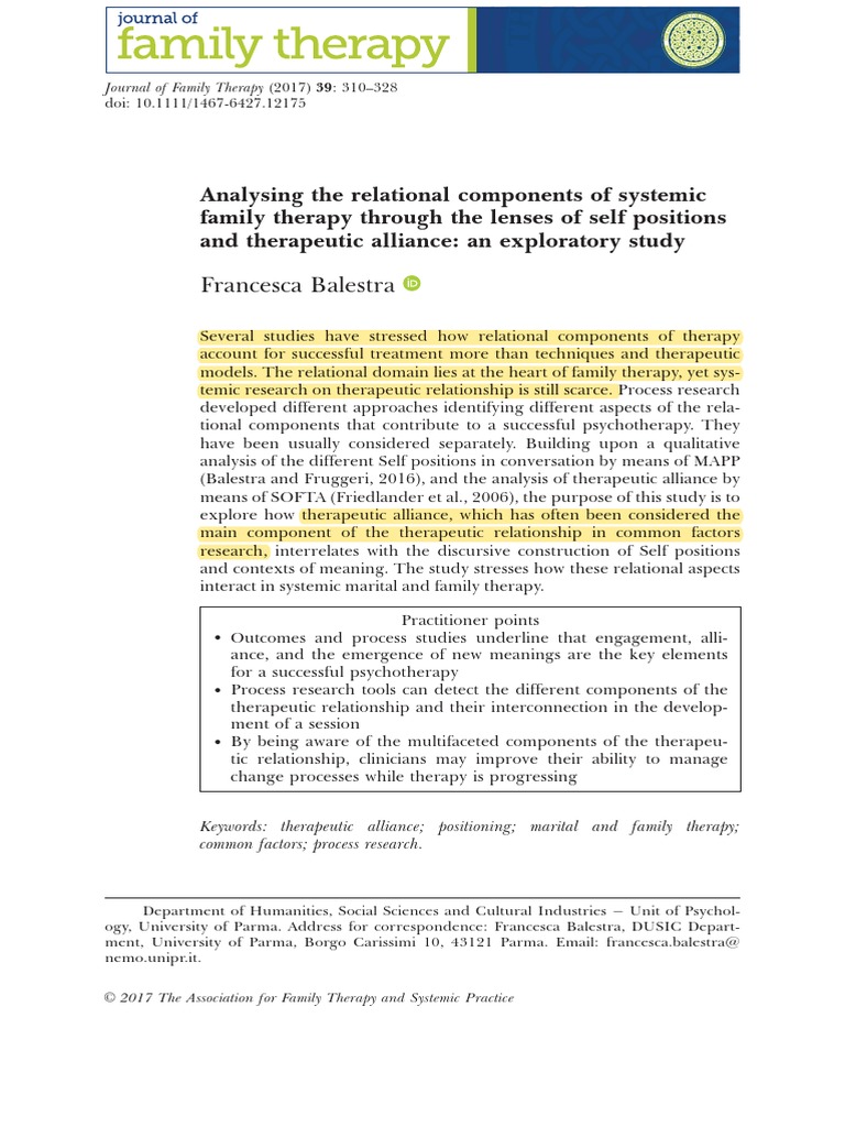 OK - Analysing The Relational Components of Systemic Family Therapy ...