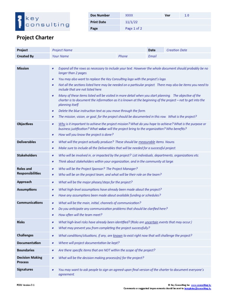 Project Charter Template Guide | PDF | Business
