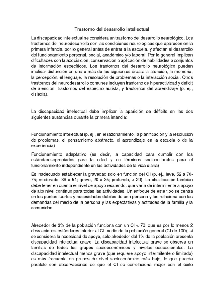 Trastorno Del Desarrollo Intellectual | PDF | Discapacidad intelectual | Trastorno del desarrollo
