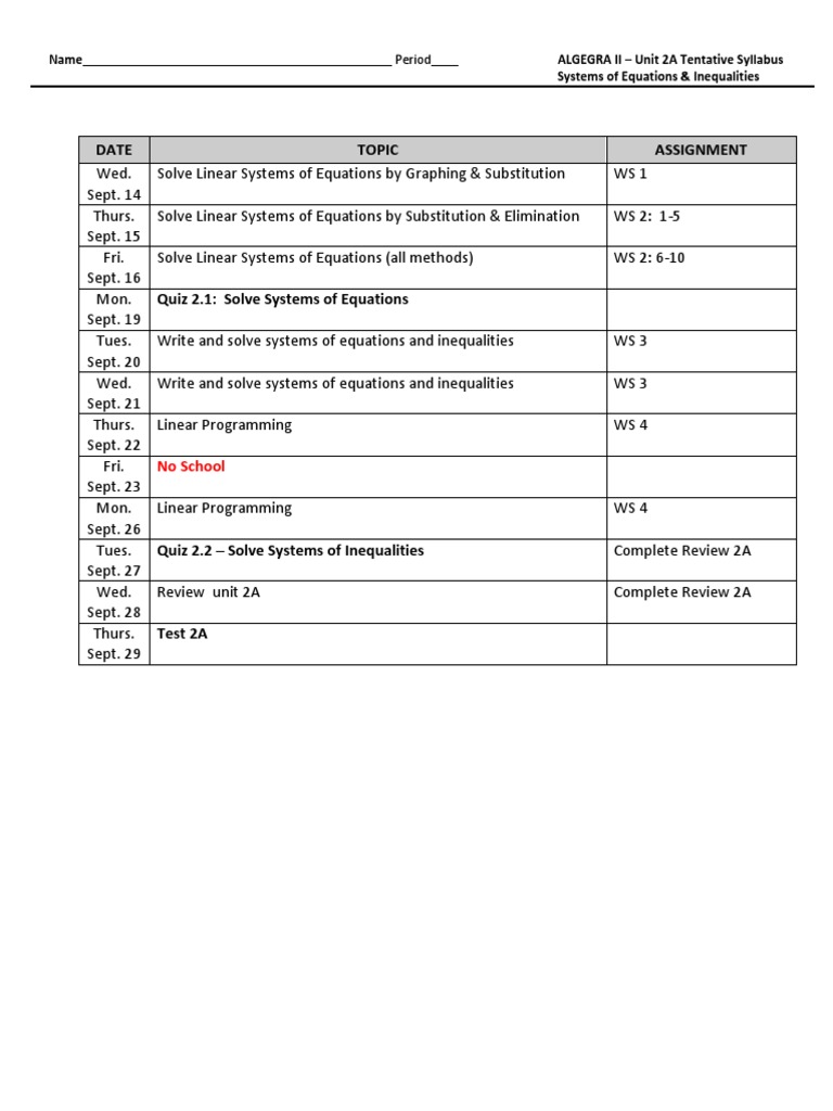 Date Topic Assignment: No School | PDF | Mathematical Optimization | Linear Programming