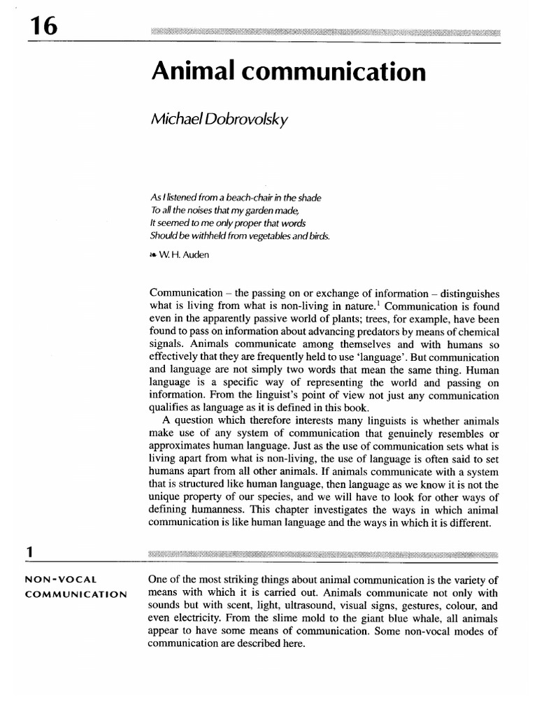 Dobrovolsky, M. (1997) Animal Communication | PDF