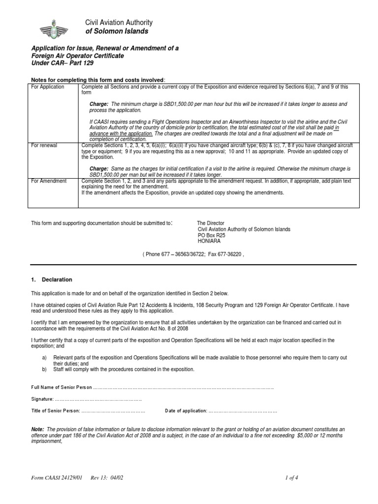 CAASI24129 - 01 FAOC Application | Download Free PDF | Transport ...