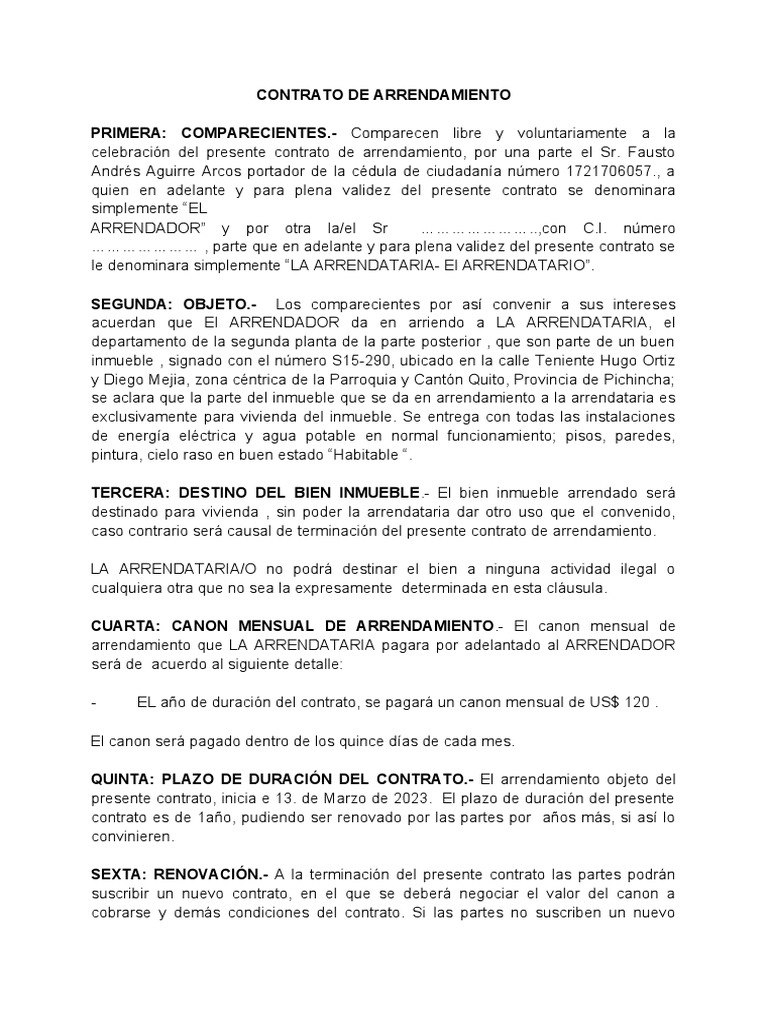 Contrato arriendos | PDF