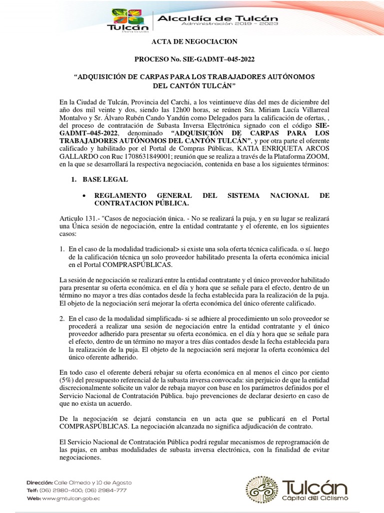 Acta Negociacion | PDF | Subasta | Oferta (economía)