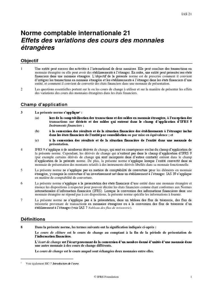 Ias 21 | PDF | Normes internationales d'information financière | Comptabilité